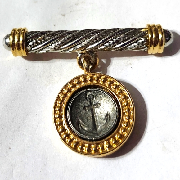 Vintage | Jewelry | Vtg Anchor Nautical 2 Tone Pewter Gold Bar Dangle ...